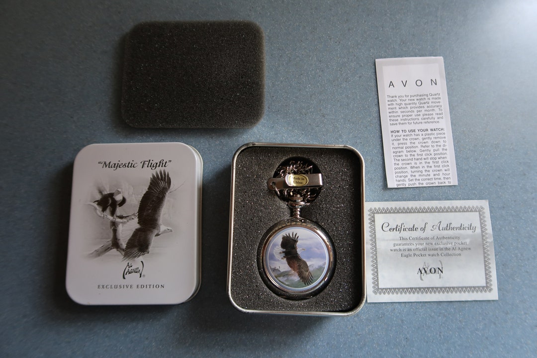 Vintage 2001 Avon majestic Flight Pocket Watch With Eagle in Flight ...