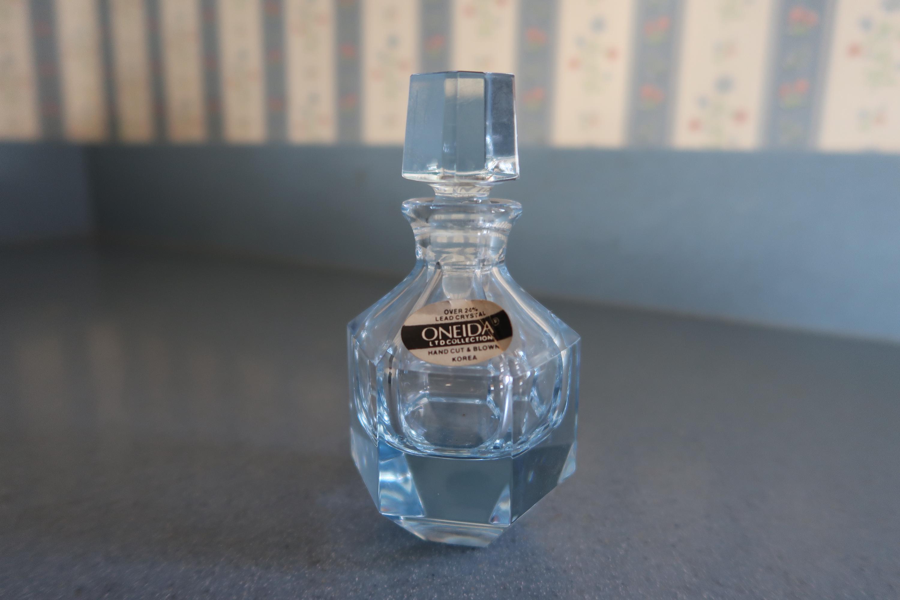 Vintage Oneida Crystal Perfume Bottle: Hex Blue Lead Crystal, Original ...