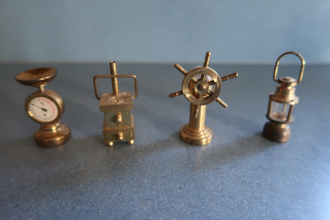 Vintage Set #2 of Four Unique Brass Doll House Miniatures Including One ...