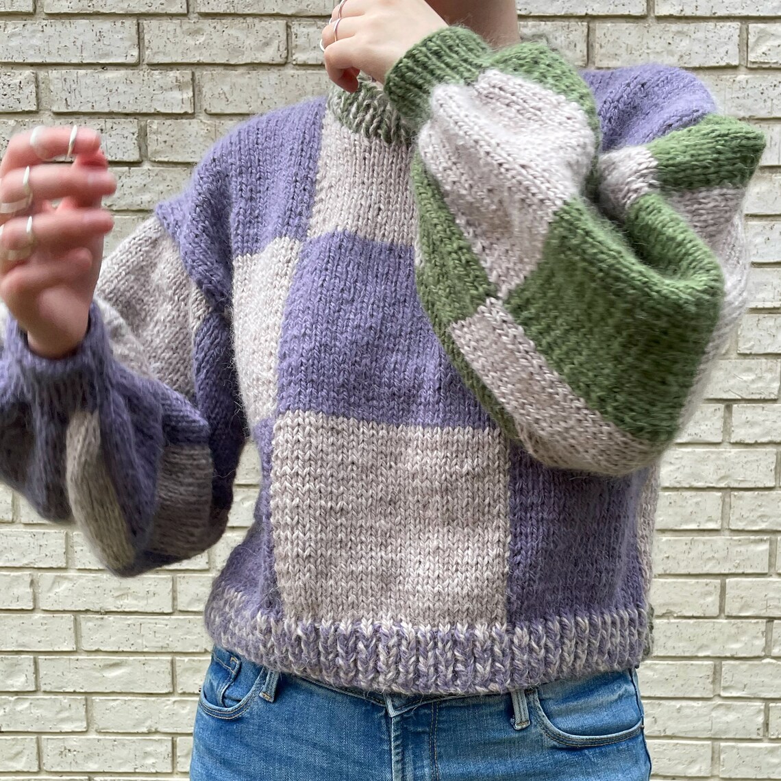 Jester Checkered Sweater PATTERN Intarsia Checkboard Cropped - Etsy