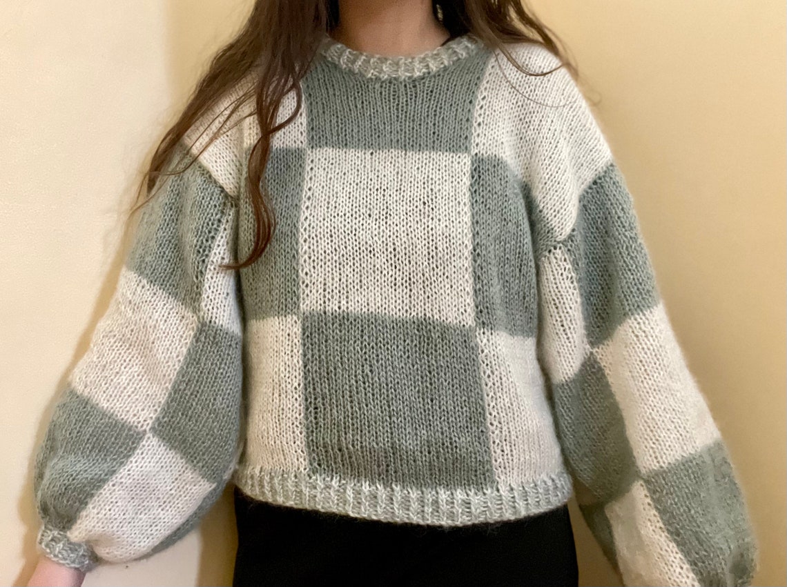 Jester Checkered Sweater PATTERN Intarsia Checkboard Cropped - Etsy