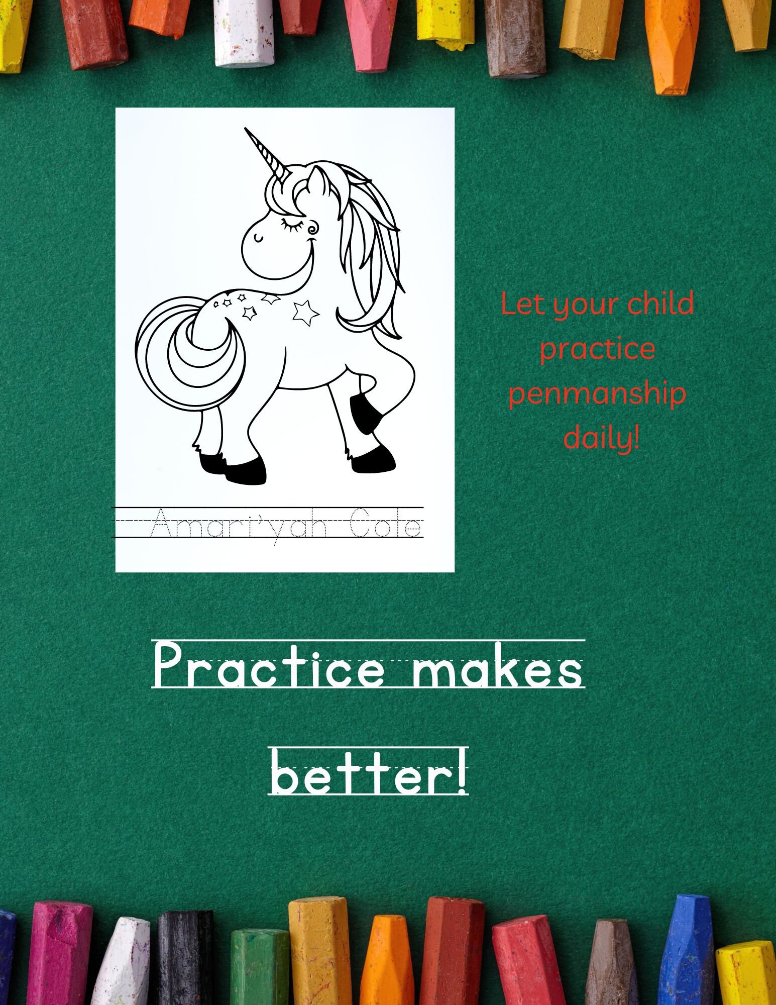 Custom Tracing Name Book, Unicorn Theme. Preschool Primary Penmanship ...