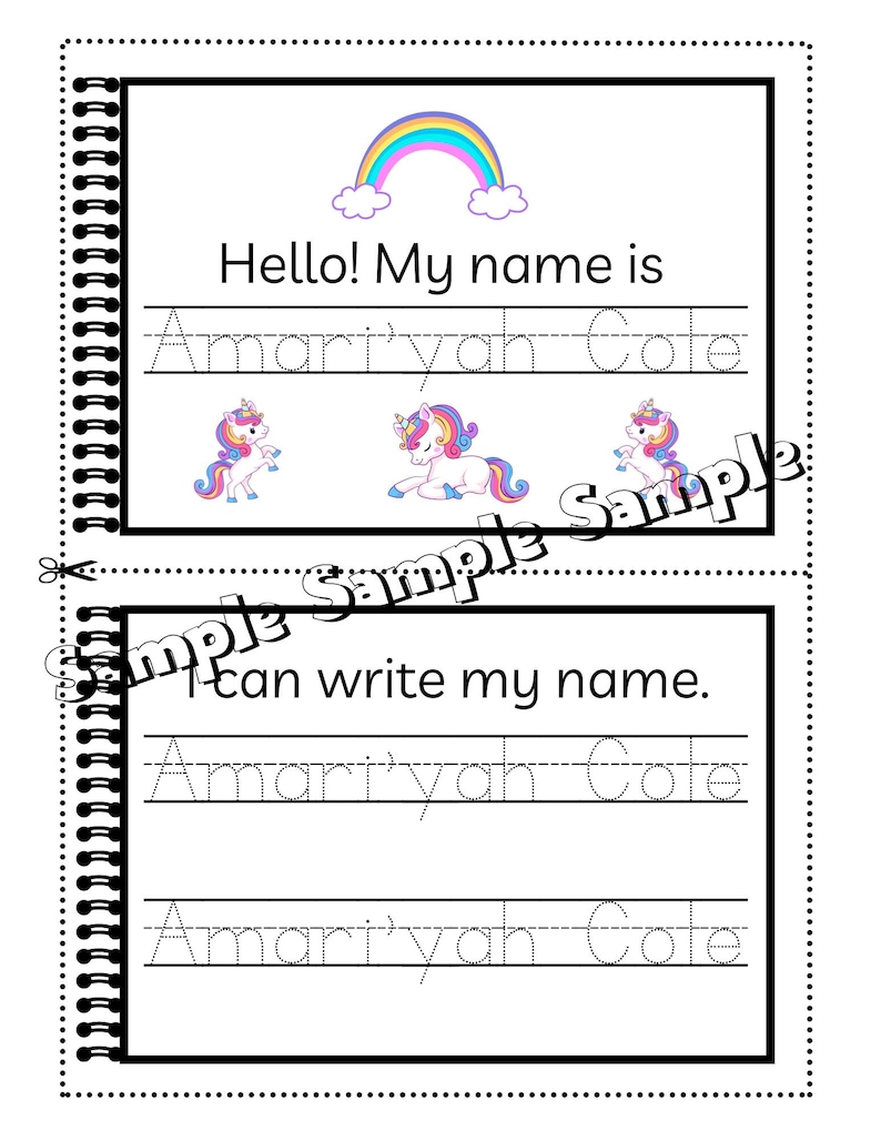 Custom Tracing Name Book, Unicorn Theme. Preschool Primary Penmanship ...