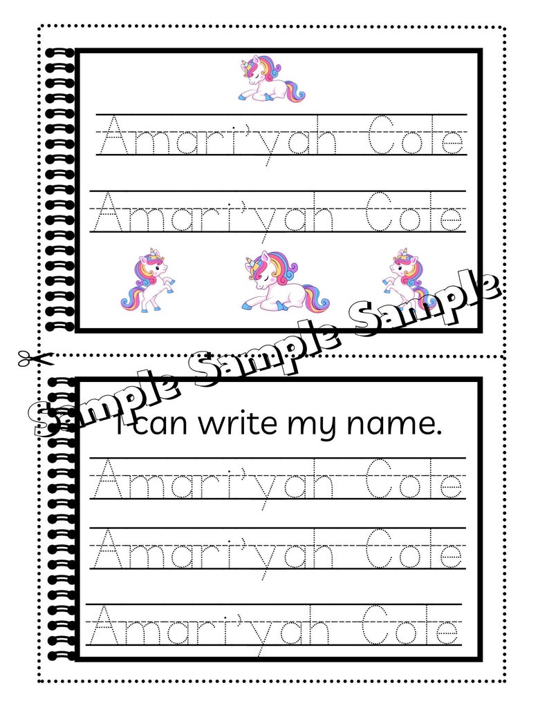 Custom Tracing Name Book, Unicorn Theme. Preschool Primary Penmanship ...