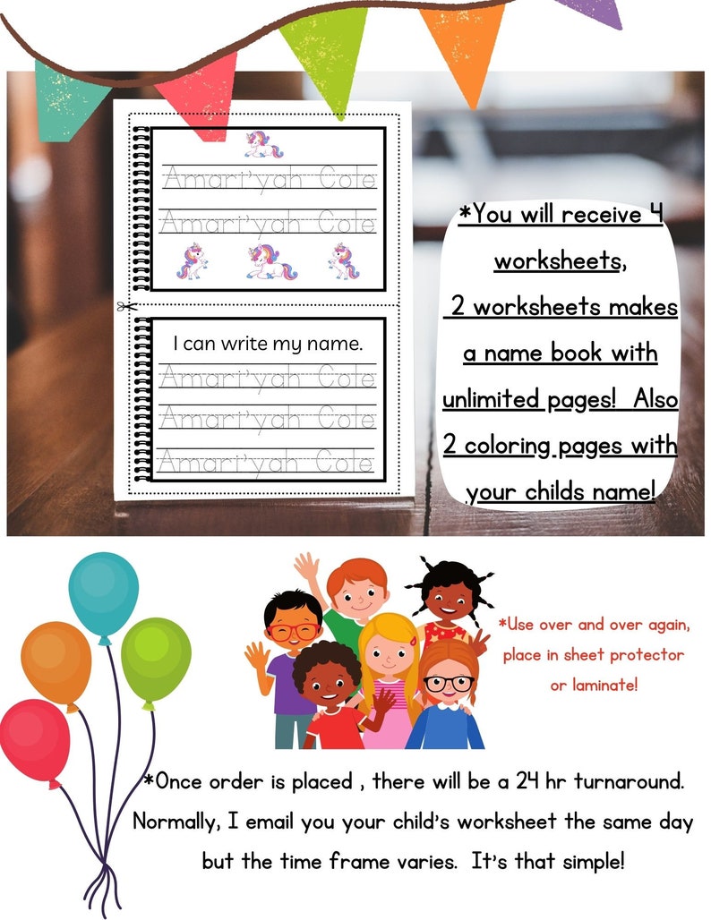 Custom Tracing Name Book, Unicorn Theme. Preschool Primary Penmanship ...