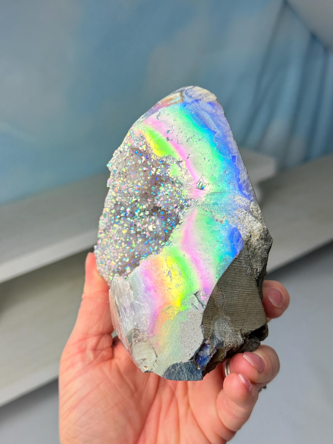 Angel Aura Amethyst Geode Self Standing, Semi-polished, Agate, Druzy ...