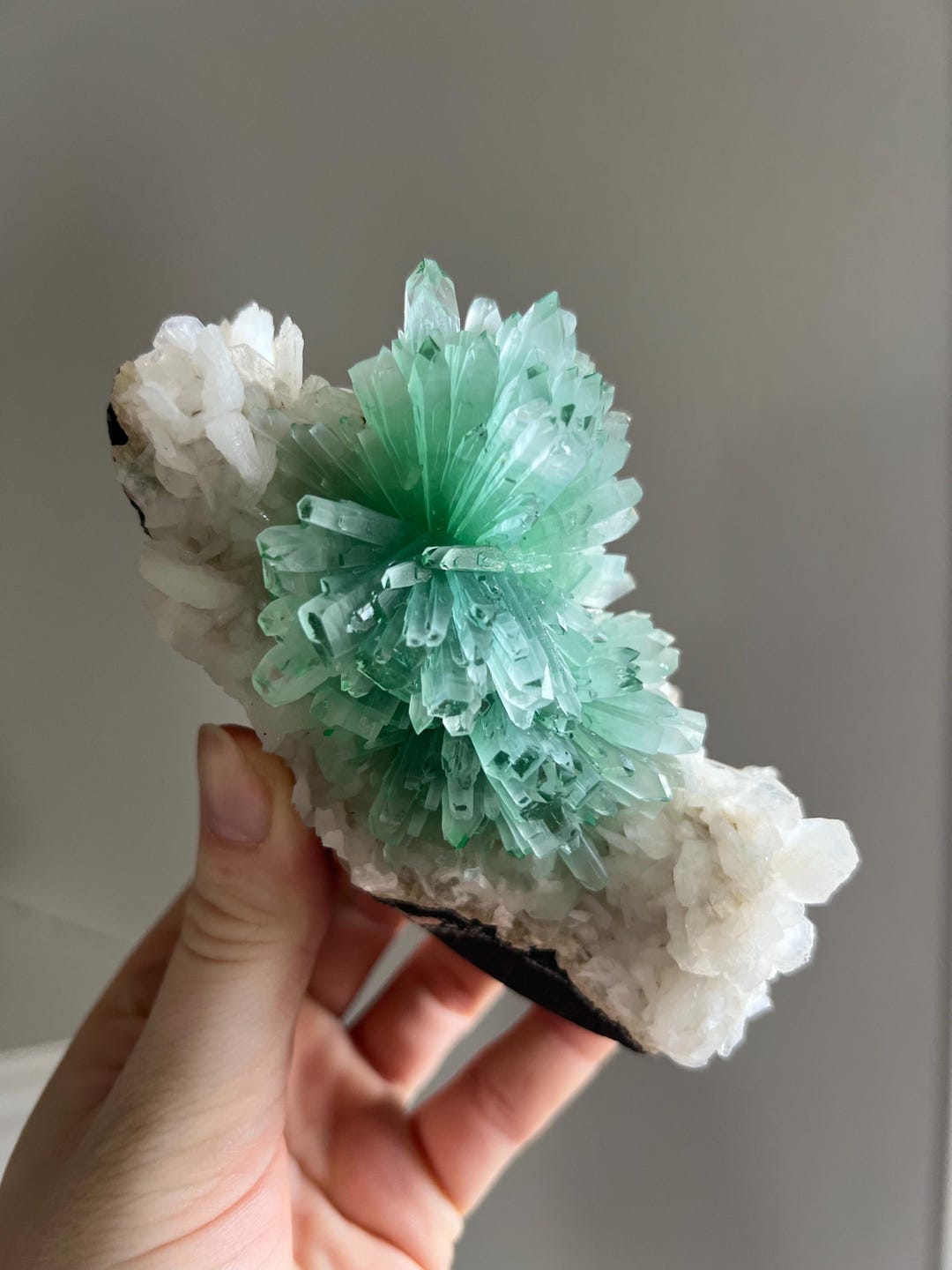 Rare Green Apophyllite Flower on Stilbite Matrix, Fluorapophyllite ...