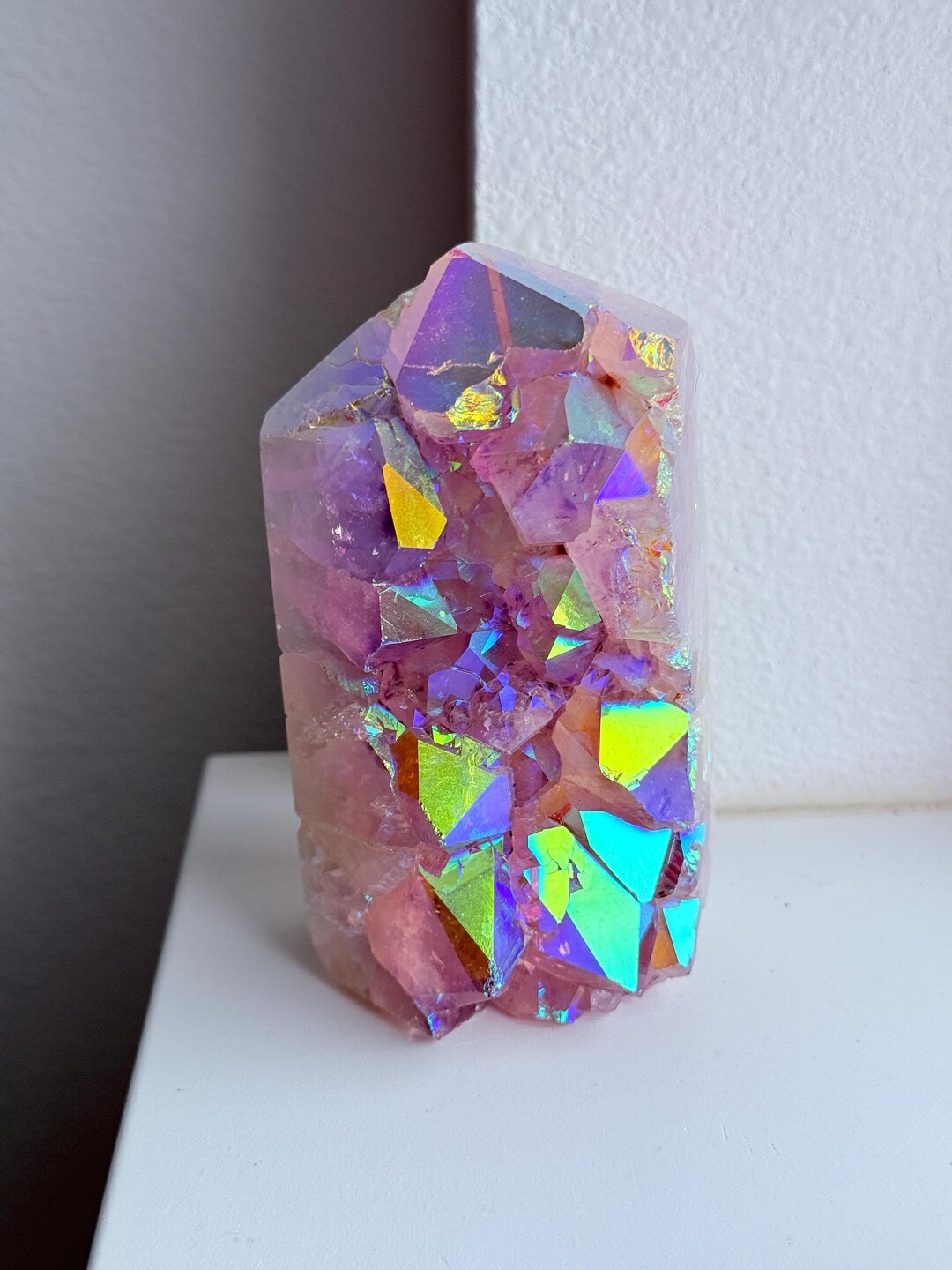 Polished Angel Aura Amethyst Crystal Cluster Self Standing Cathedral ...