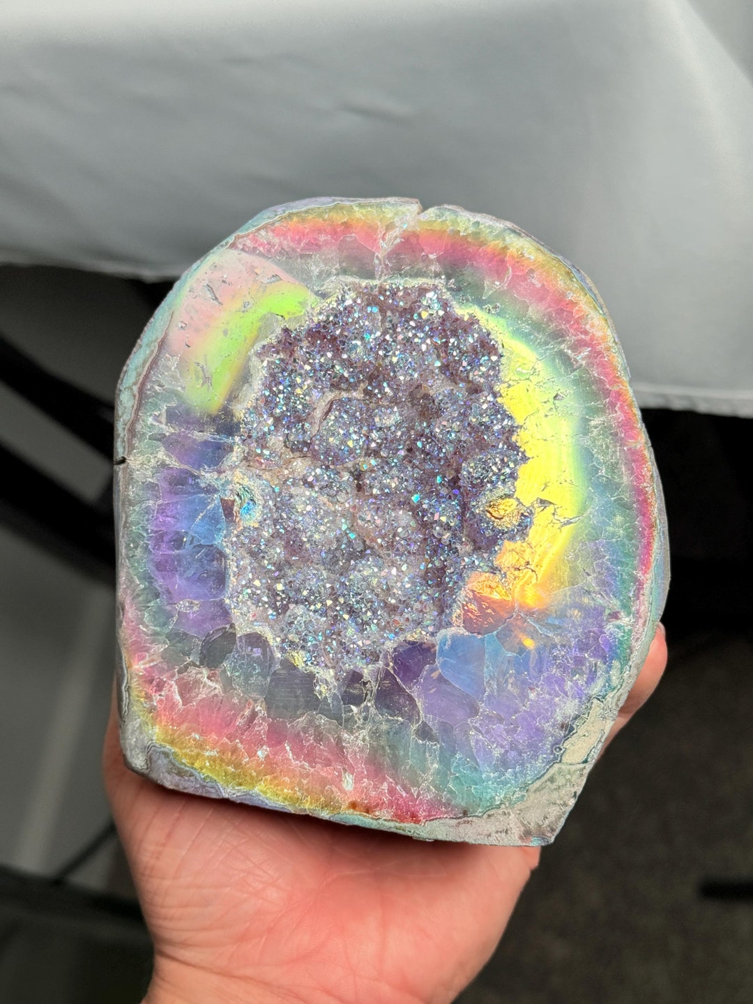 Angel Aura Amethyst Geode Self Standing, Semi-polished, Agate, Druzy ...