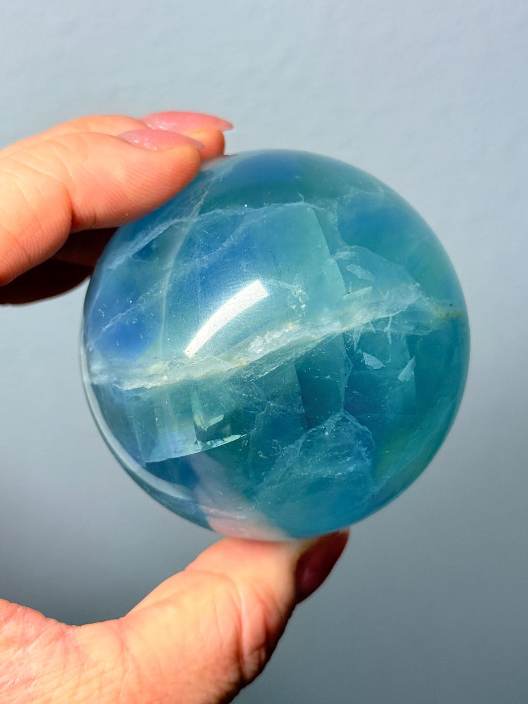 Pastel Blue Fluorite Sphere, Polished Fluorite, Crystal Sphere, Blue ...