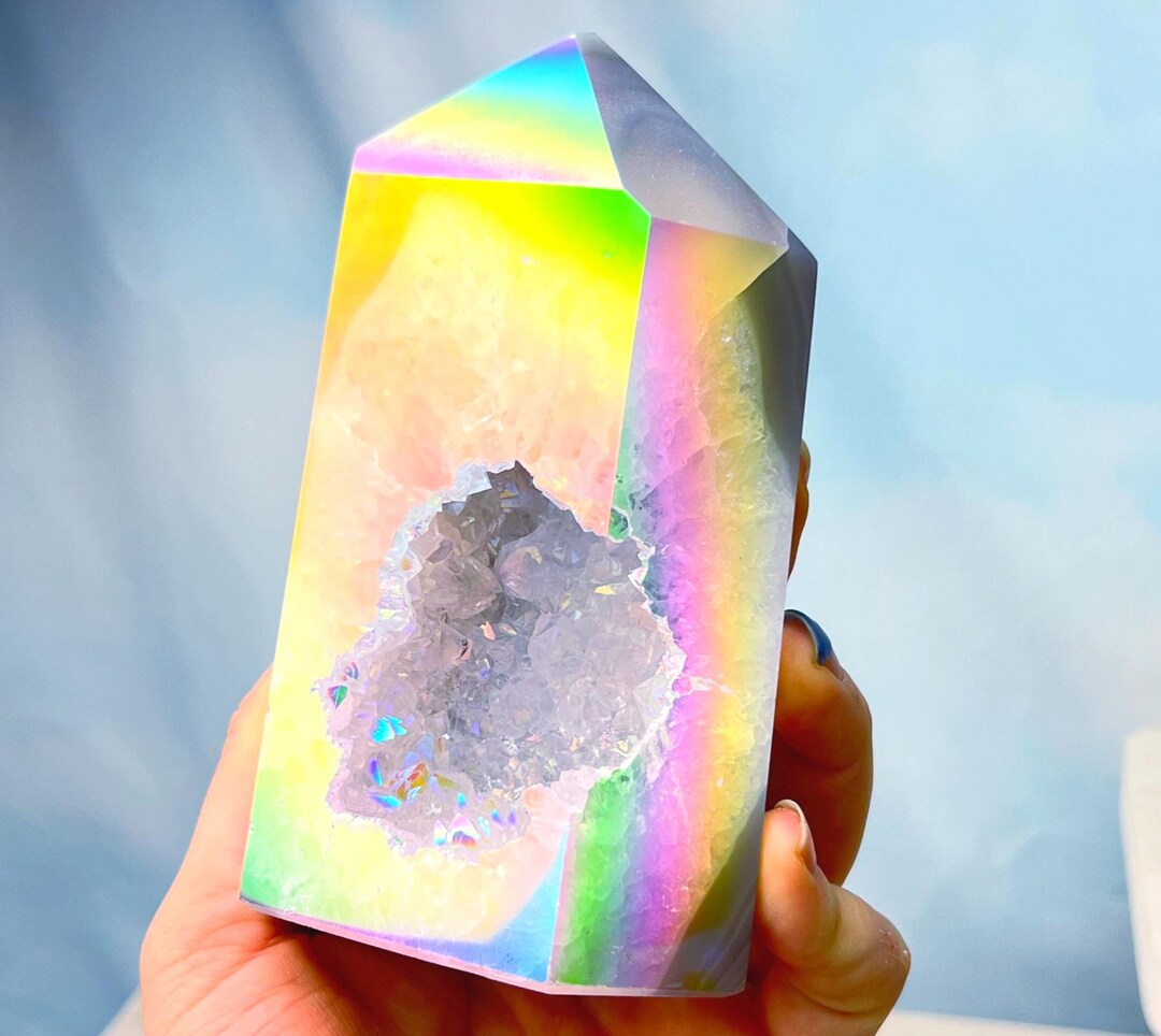 Polished Angel Aura Agate Quartz Tower, Crystal, Self Standing ...