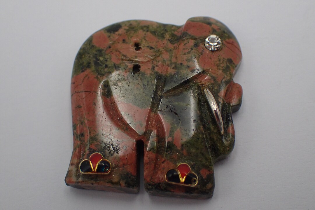 Vintage Jasper Elephant Pendant - Etsy