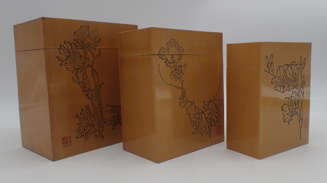 Set of Vintage Japanese Bamboo Boxes - Etsy