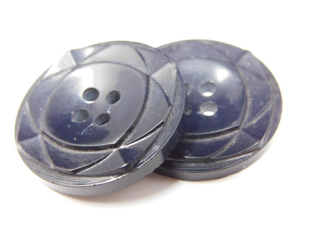 Pair of Art Deco Buttons, Blue - Etsy