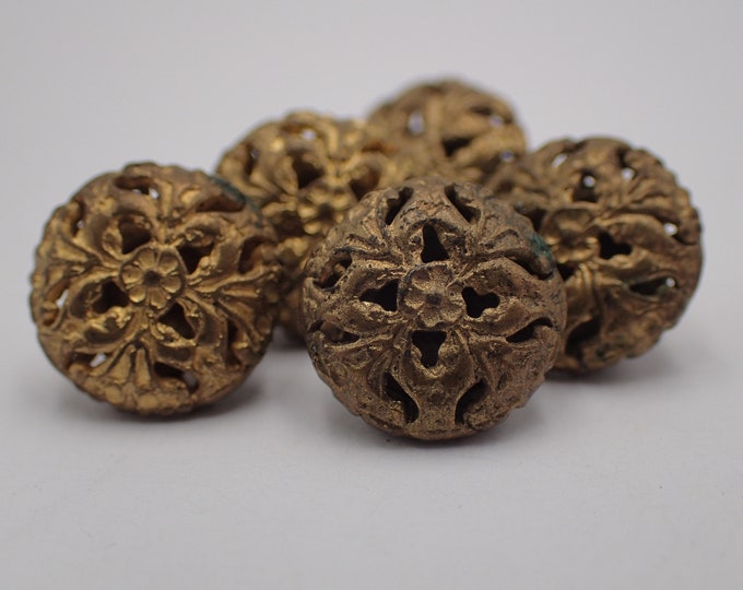 Six Vintage Golden Copper Ball Buttons - Etsy