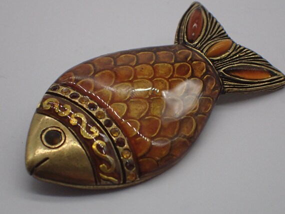 Vintage Enamel Fish Brooch - Etsy