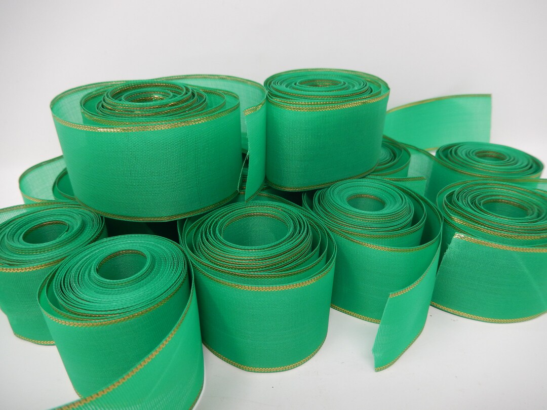 Twenty Seven Meters of Green Ribbon With Gold Golden Outline, Free ...