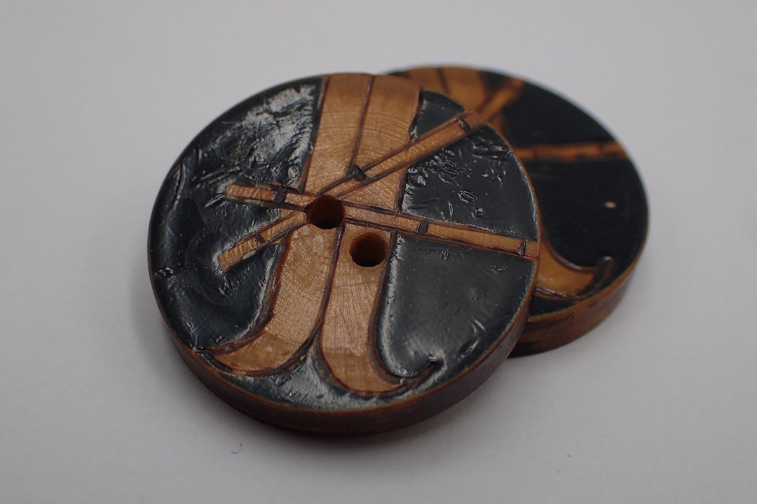 Pair of Vintage Art Deco Wooden Buttons - Etsy