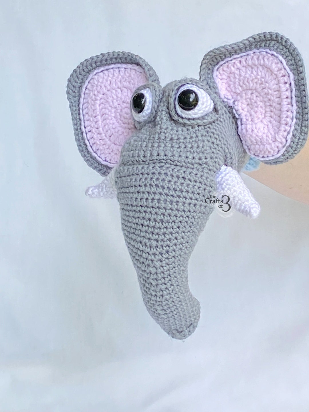 Crochet Elephant Hand Puppet, Elephant Hand Puppet, 3-D Hand Puppet ...