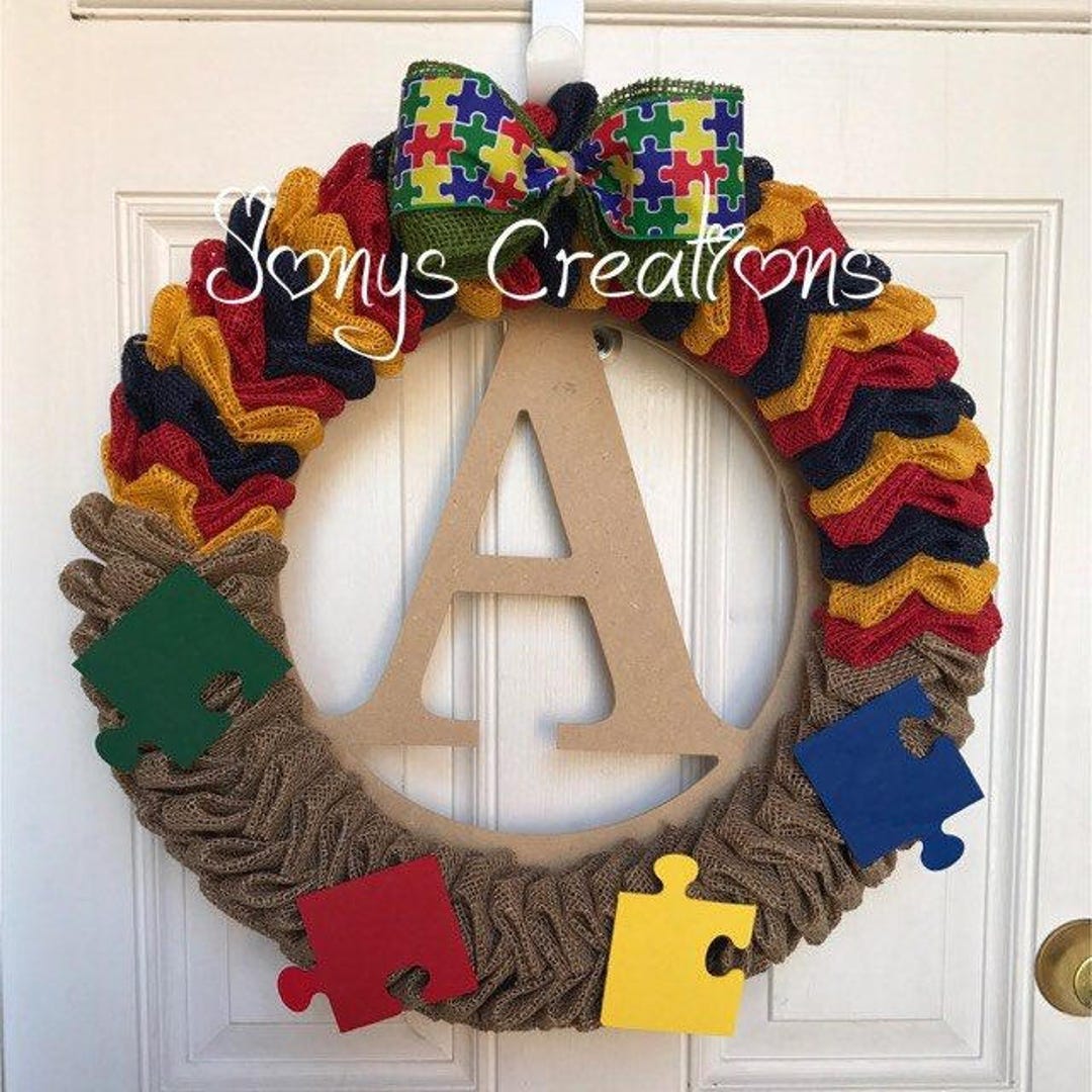 Autism Wreath, Autism Awareness Wreath, Awareness Wreath, Puzzle Wreath ...