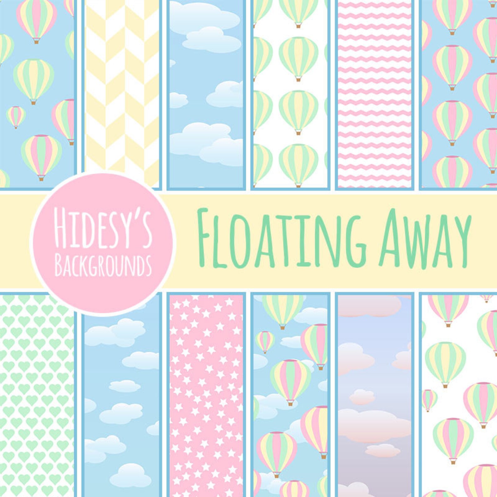 Hot Air Balloon Digital Paper / Background / Pattern floating Away - Etsy