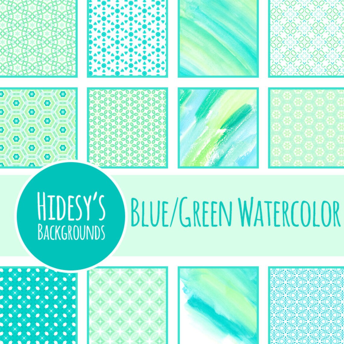 Blue and Green Watercolor Digital Paper / Background / Pattern in Aqua ...
