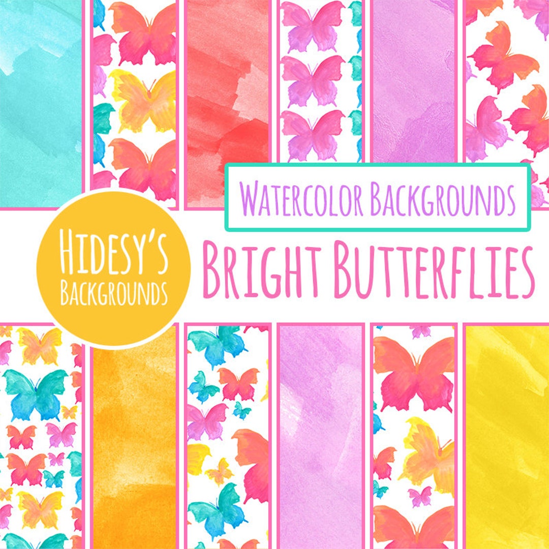 Butterfly Rainbow Watercolor Digital Paper Set bright Butterflies ...