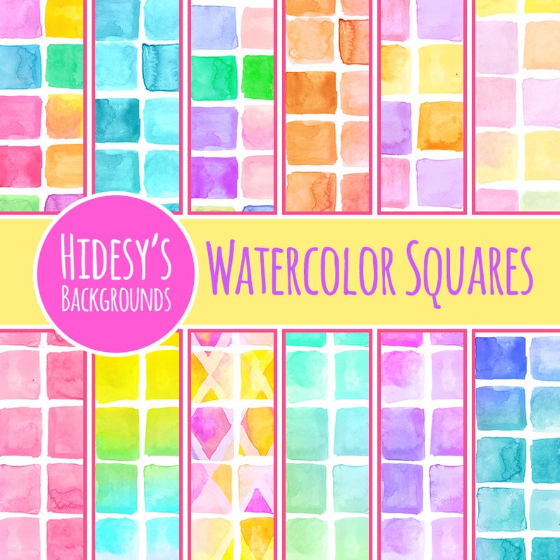 Watercolor Tiles Digital Scrapbooking Paper // Watercolour Squares ...