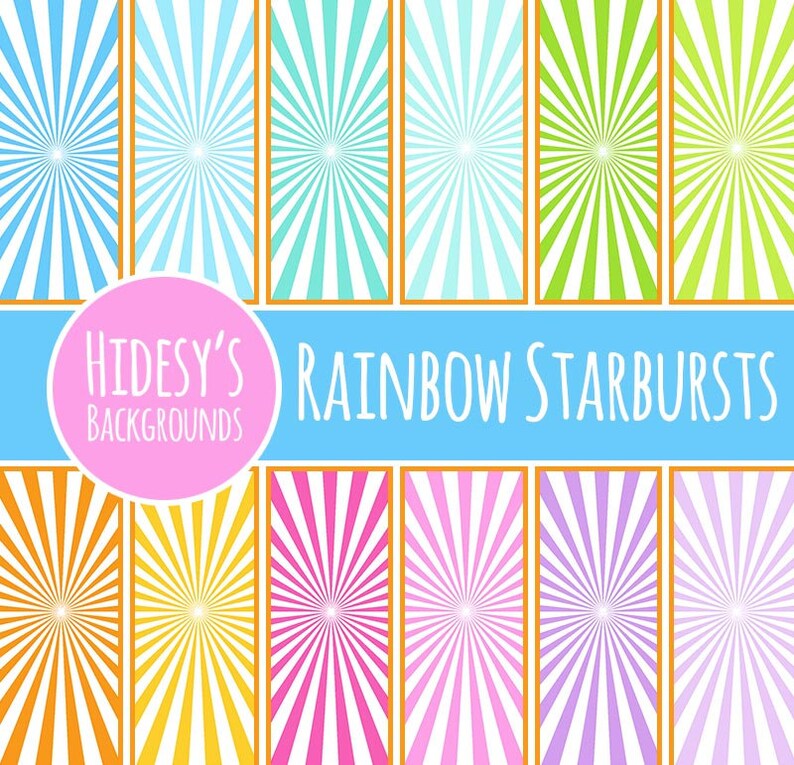 Starburst Digital Paper / Background / Pattern "rainbow Starbursts" - Etsy