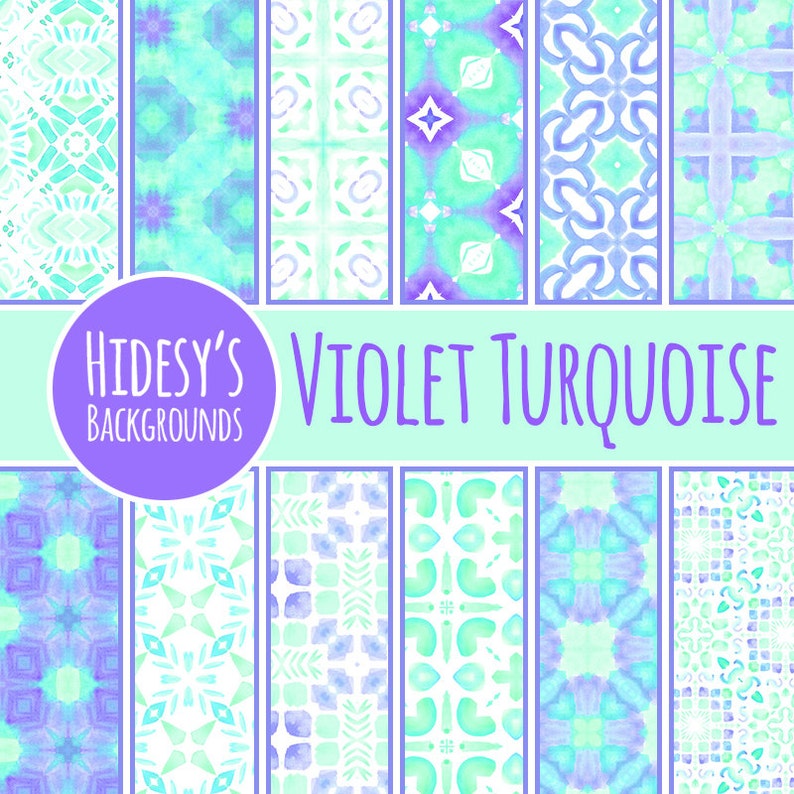 Turquoise and Purple Watercolor Digital Paper / Background / Pattern ...