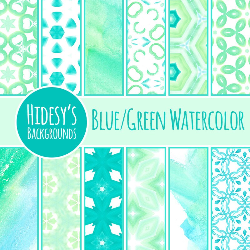 Blue and Green Watercolor Digital Paper / Background / Pattern in Aqua ...