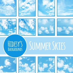 Cloudy Skies Digital Paper // Clouds Scrapbooking Paper // Blue Sky ...