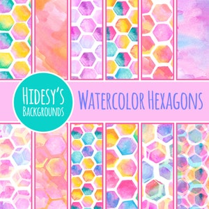 Watercolor Digital Paper // Watercolor Hexagons in Bright - Etsy