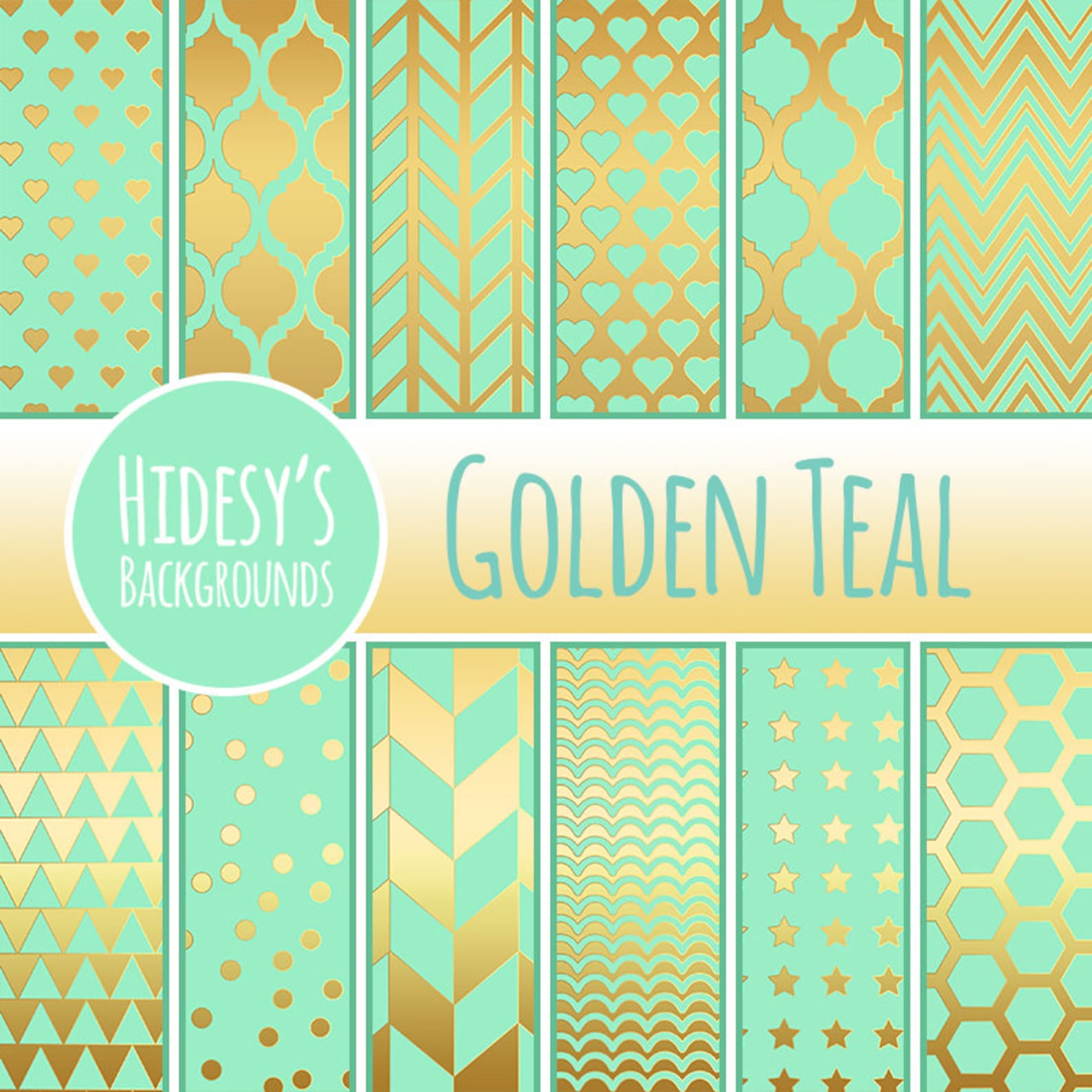 Teal and Gold Digital Paper / Background / Pattern golden Teal - Etsy