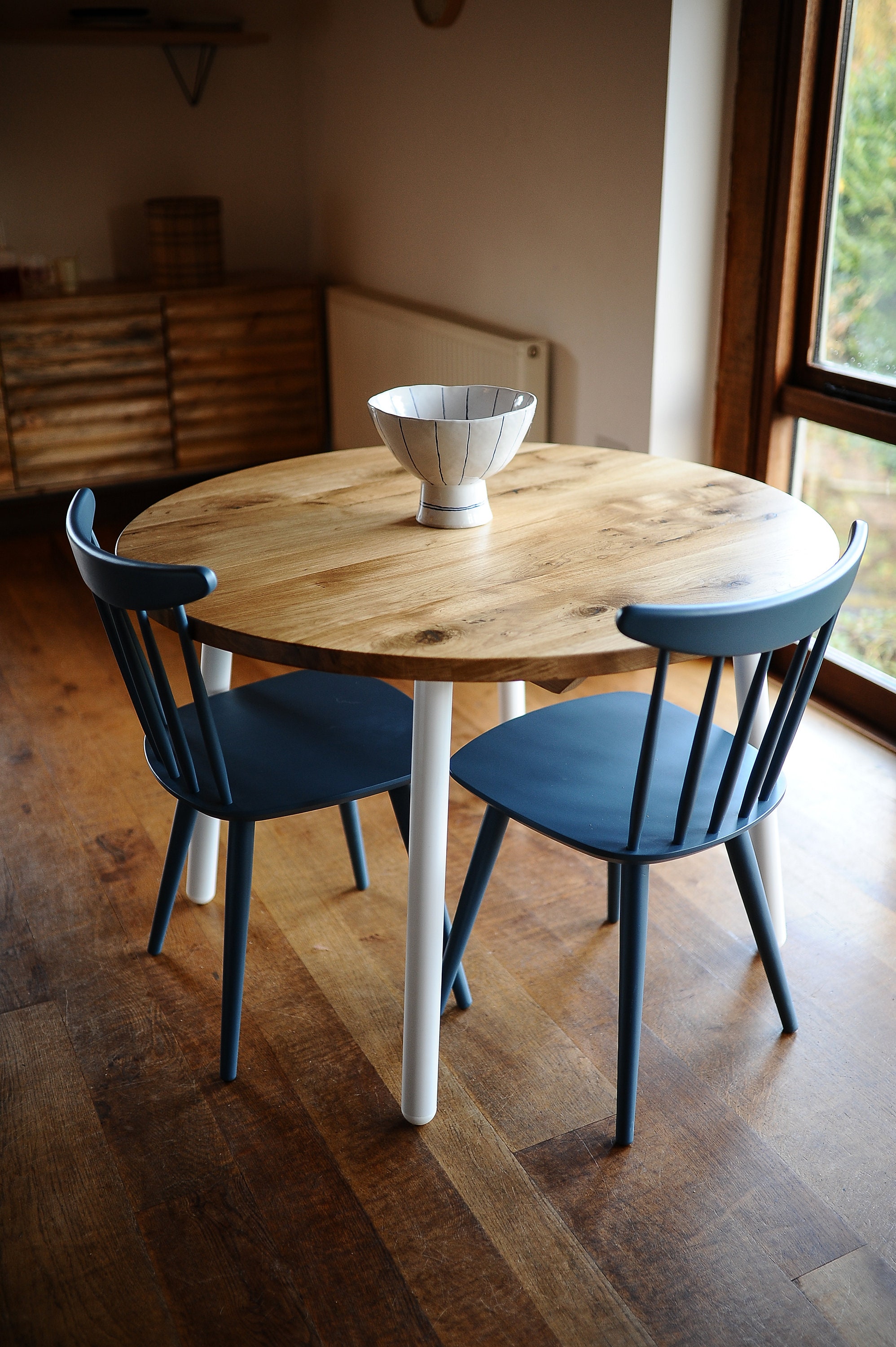 Round Dining Table FSC Solid Oak on Steel legs Choice of Leg Colours Etsy