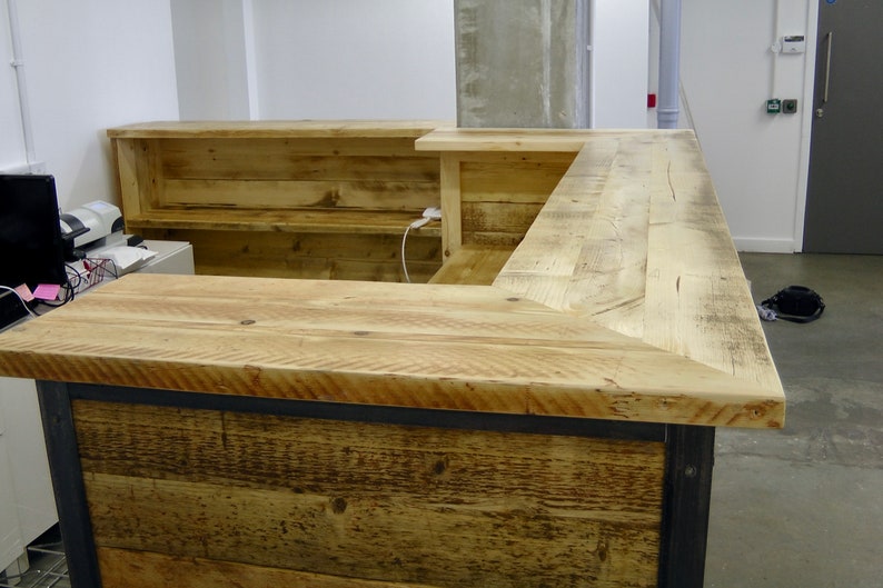 Reception Desk Industrial Reclaimed 7MAGOK Rustic Front - Etsy