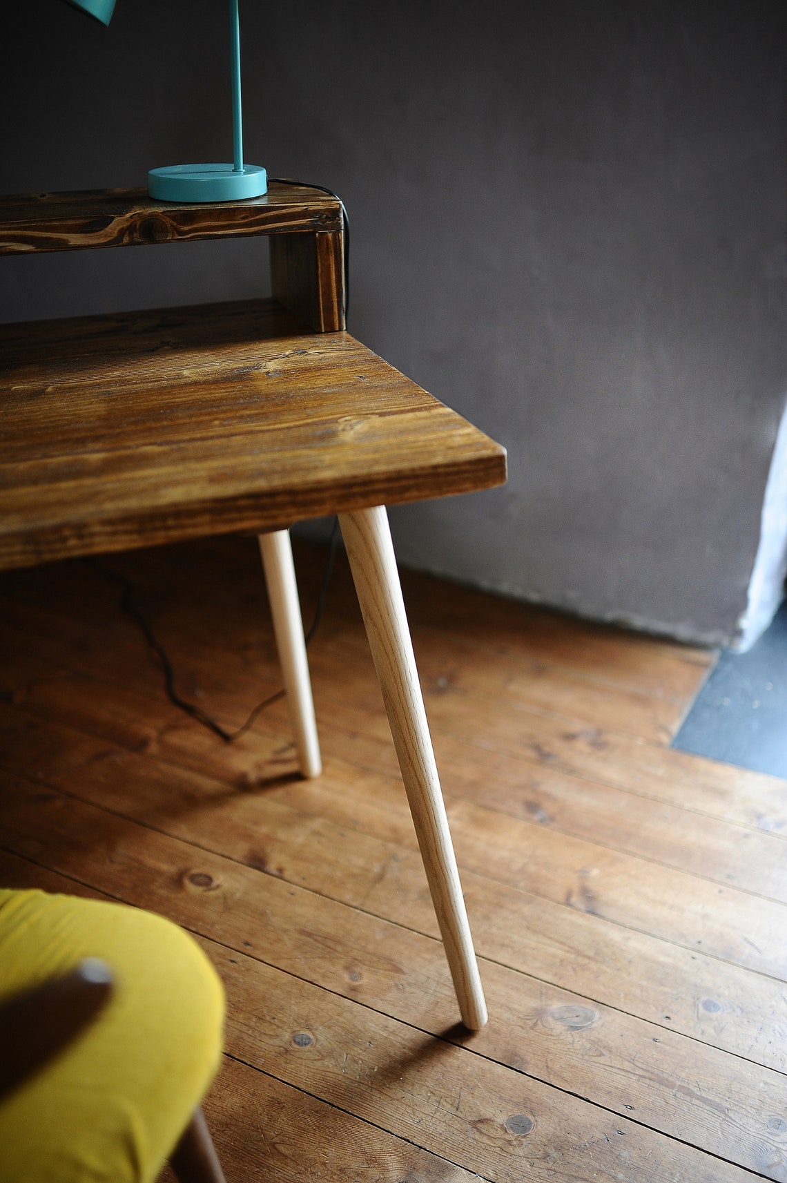 Computer Desk With Monitor Stand / Reclaimed Wood on Danish - Etsy UK