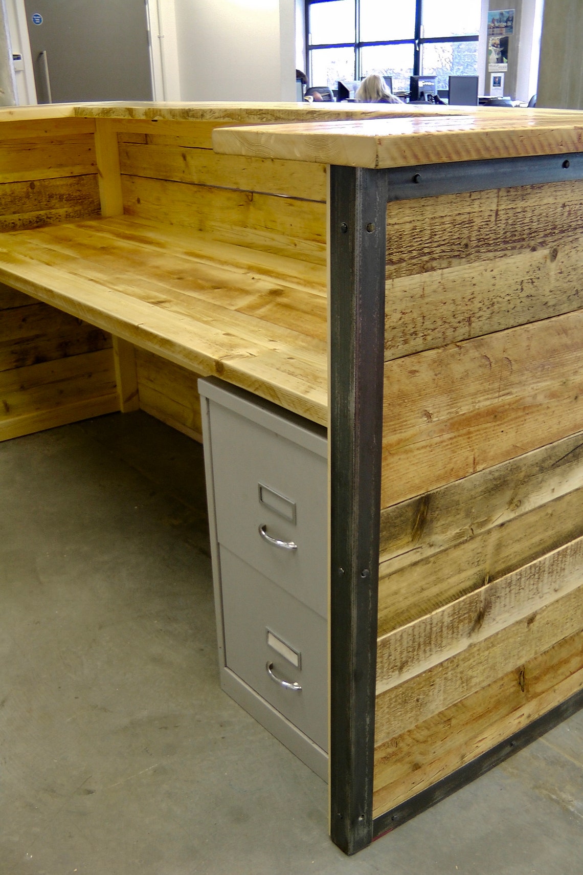 Reception desk Industrial Reclaimed 7MAGOK Rustic Front | Etsy