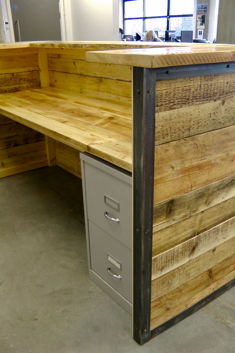 Reception Desk Industrial Reclaimed 7MAGOK Rustic Front - Etsy Australia