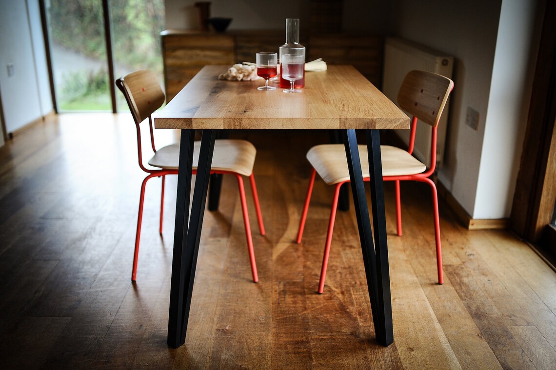 Oak Dining Table on Steel Legs 4 Seater 6 Seater Options - Etsy