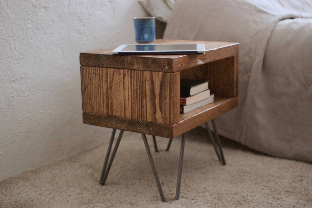 Reclaimed Wood Bedside Table: Hairpin Legs, Rustic Nightstand - Etsy