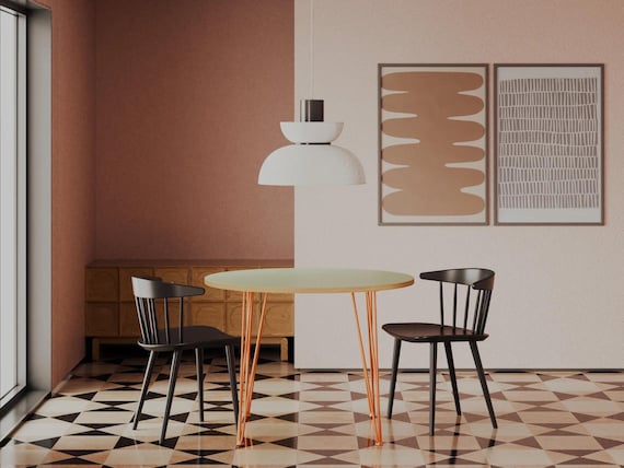 Formica Dining Table Round Top on Hairpin Legs Retro Kitsch Kitchen Table Customisable Etsy
