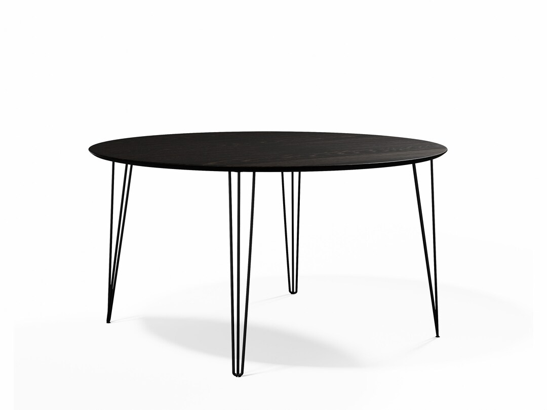 Round Dining Table Black, FSC Solid Oak on Hairpin Legs, Customisable ...