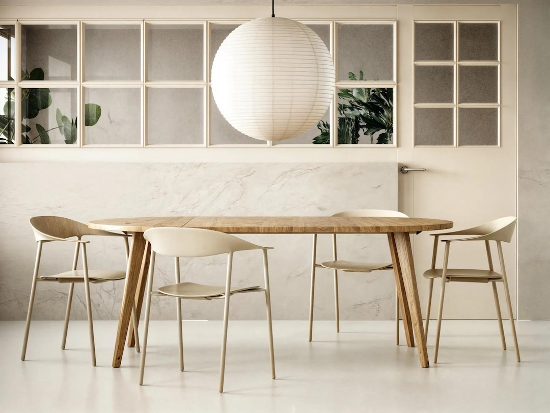 Expandable Round Dining Table in Oak: Handmade Sustainable Kitchen ...