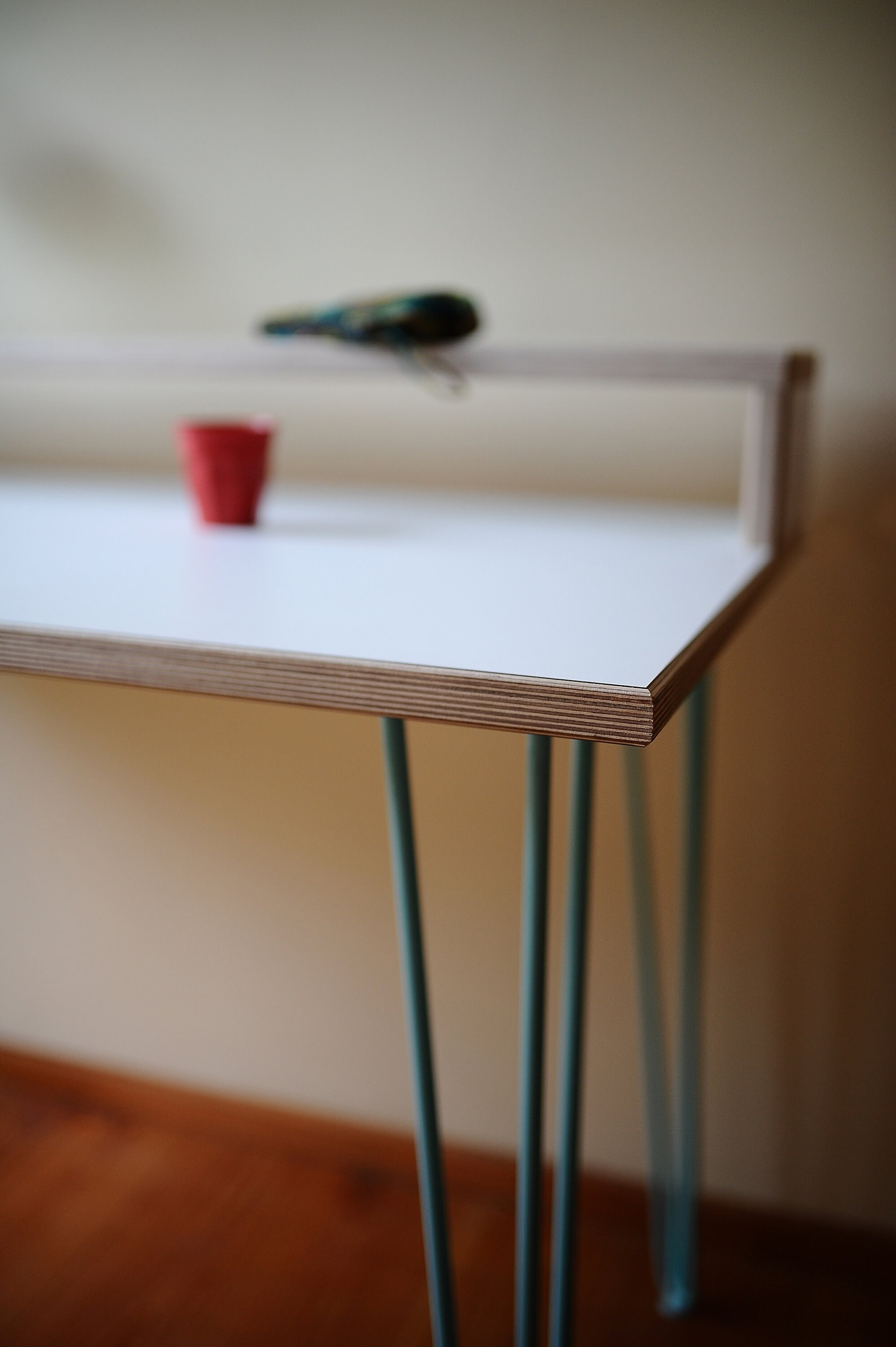 Birch Plywood Desk With Monitor Stand, Hairpin Legs, Mid-century ...