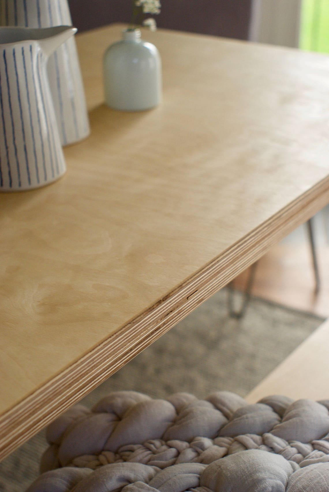 Dining Table and bench Set Birch Plywood on Steel Hairpin | Etsy