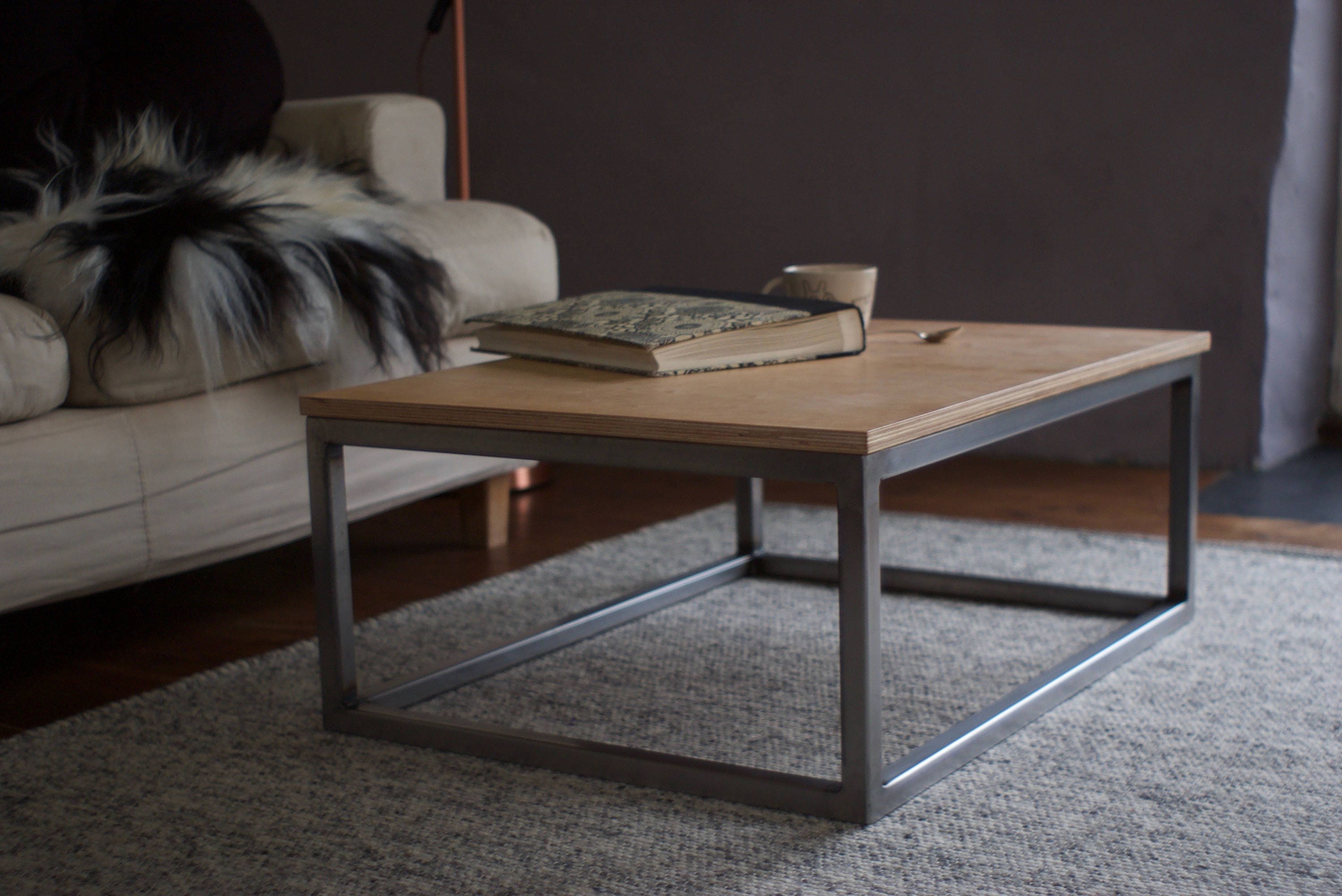 Coffee Table Industrial Custom Made Steel Legs Birch Plywood | Etsy