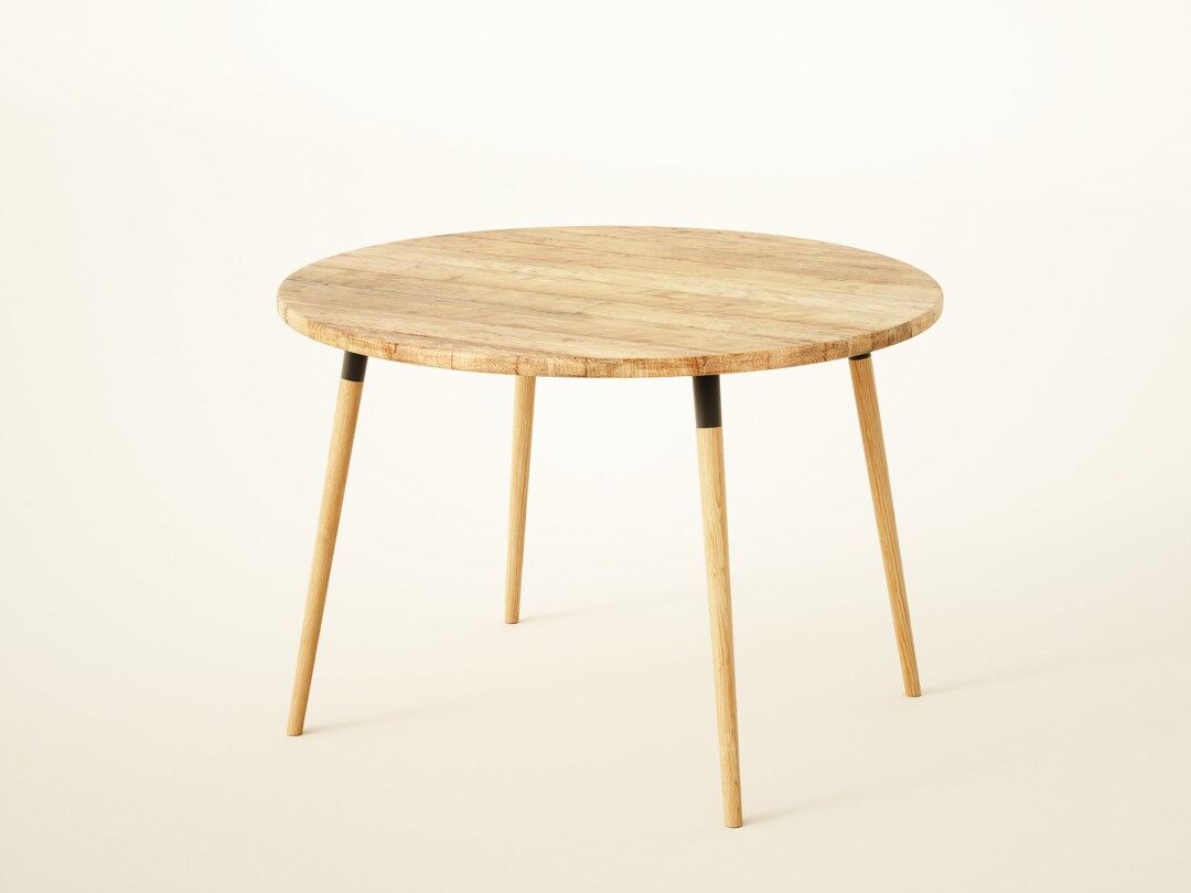 Round Dining Table Sustainable, Reclaimed Wood on Danish Tapered Legs ...