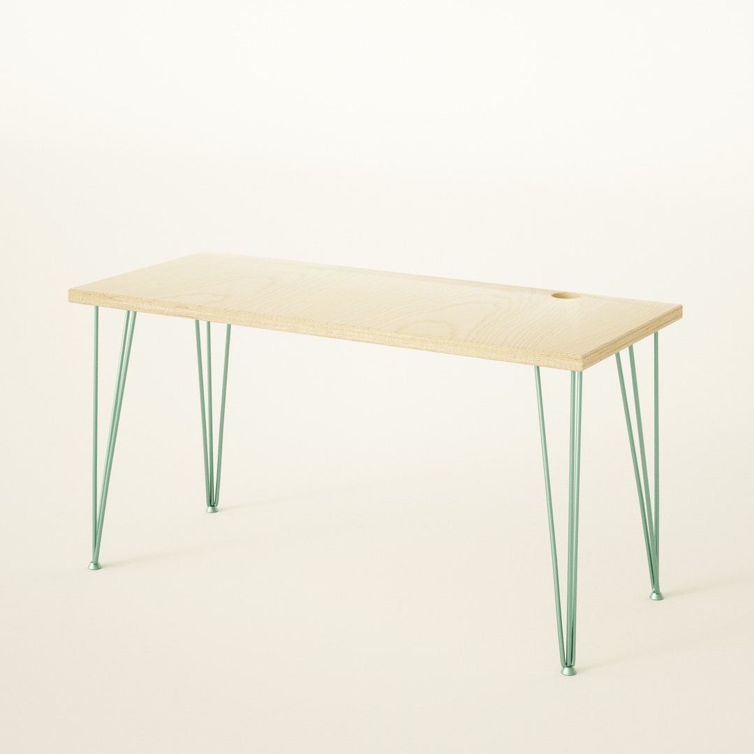 Birch Plywood Desk: Scandinavian Minimalist Style, Hairpin Legs - Etsy
