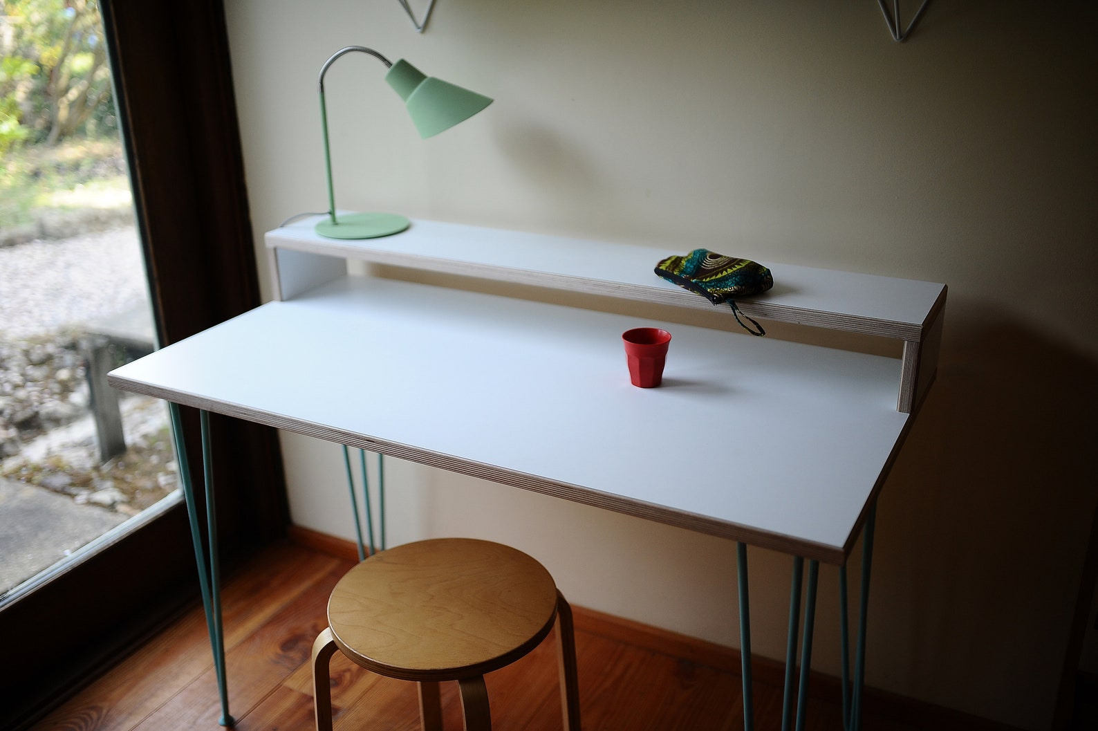 Birch Plywood Desk With Monitor Stand, Hairpin Legs, Mid-century ...